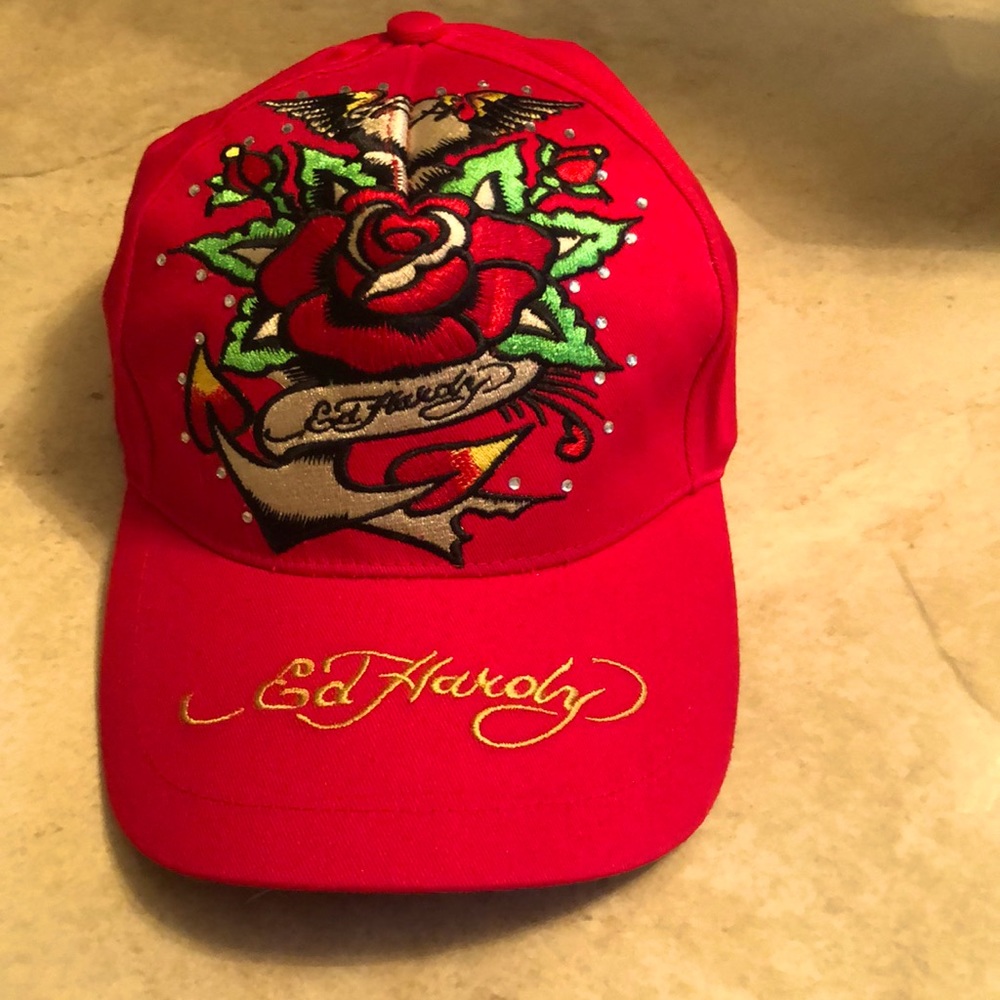 Ed Hardy Cap, Red With Crystals, Red Rose And Eagle. … - Gem